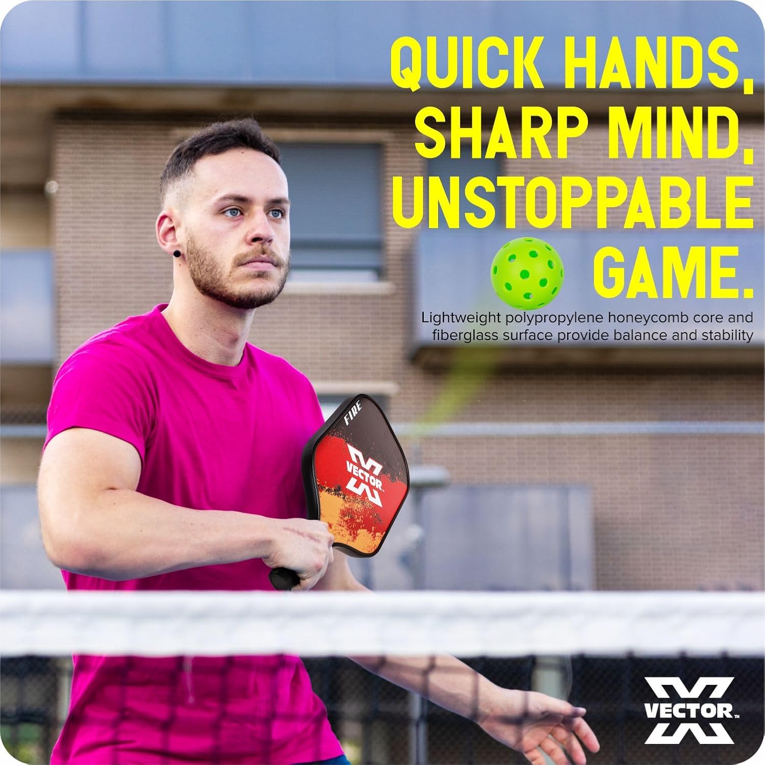 Vector X FIRE Pickle Bat, Lightweight Carbon Fiber Material, Face Hone