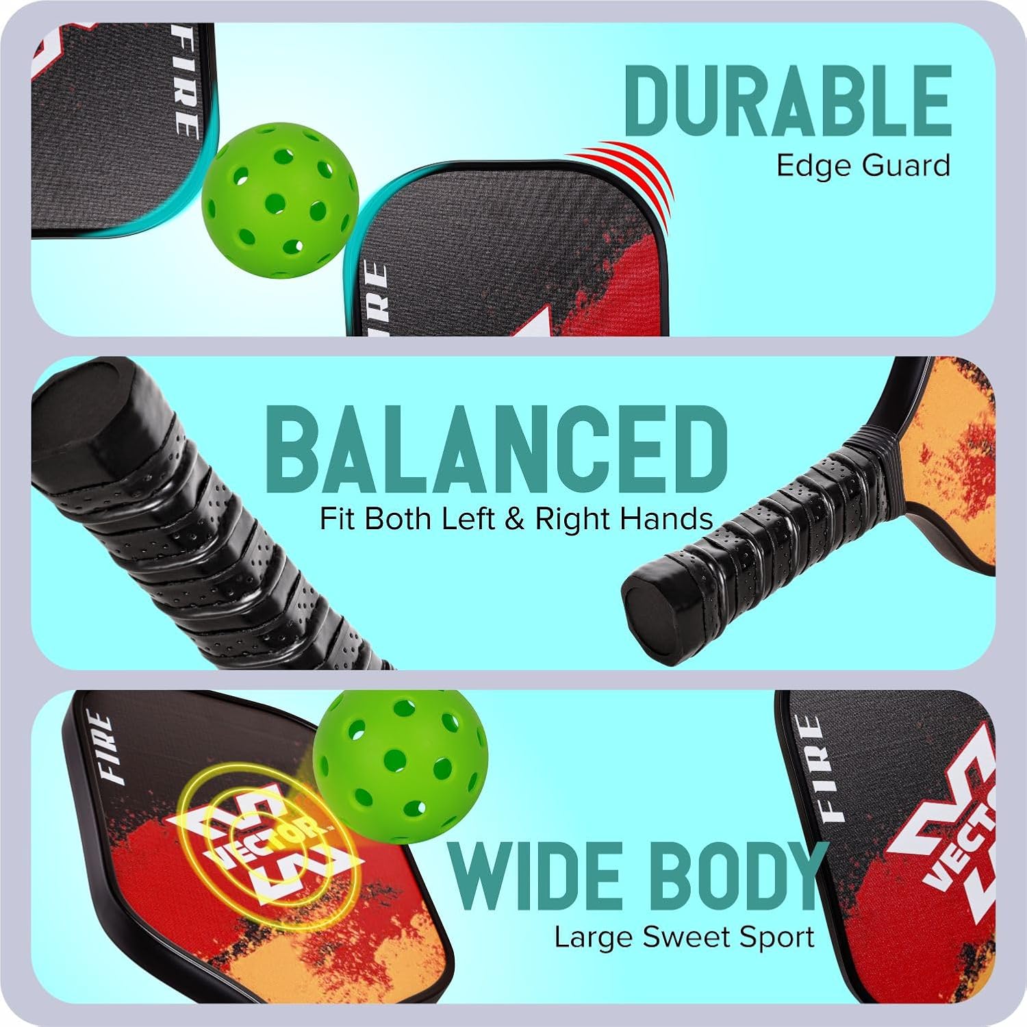 Vector X FIRE Pickle Bat, Lightweight Carbon Fiber Material, Face Hone